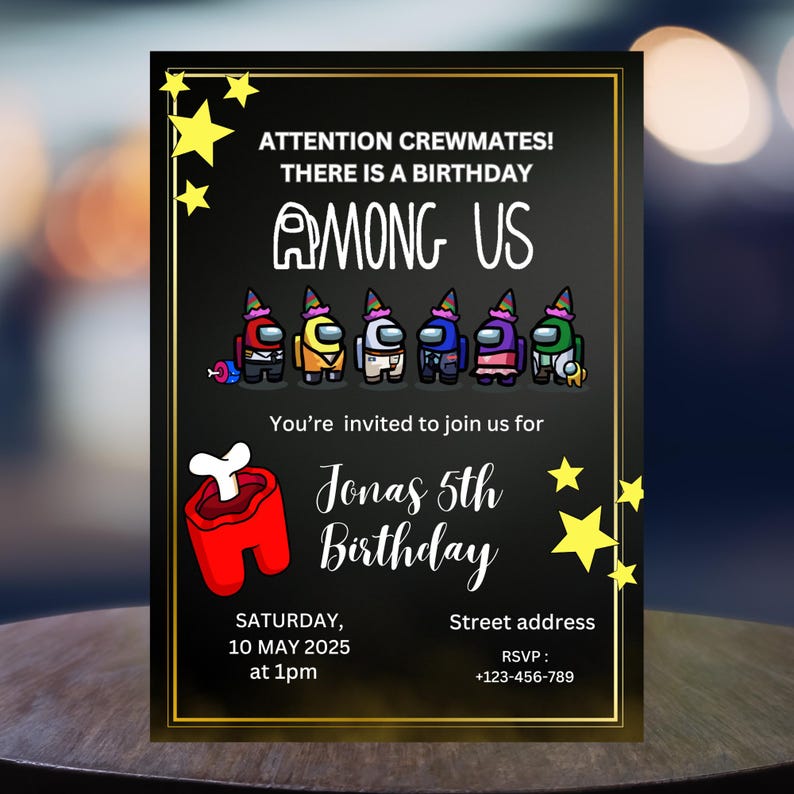 Editable Among Us Birthday Invitation Template on Canva: Editable Kids ...