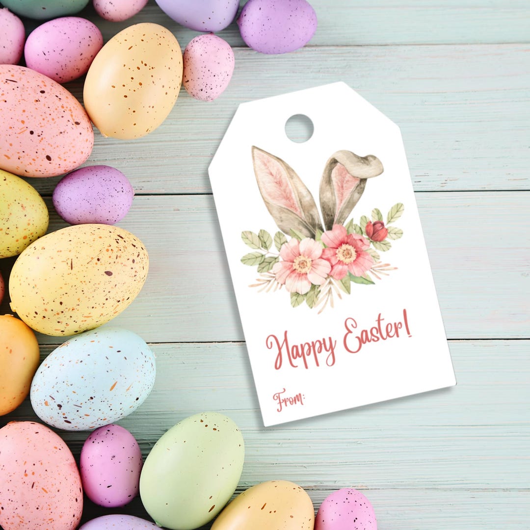 Printable Easter Bunny Gift Tag: Floral Basket Tag (PDF) - Etsy