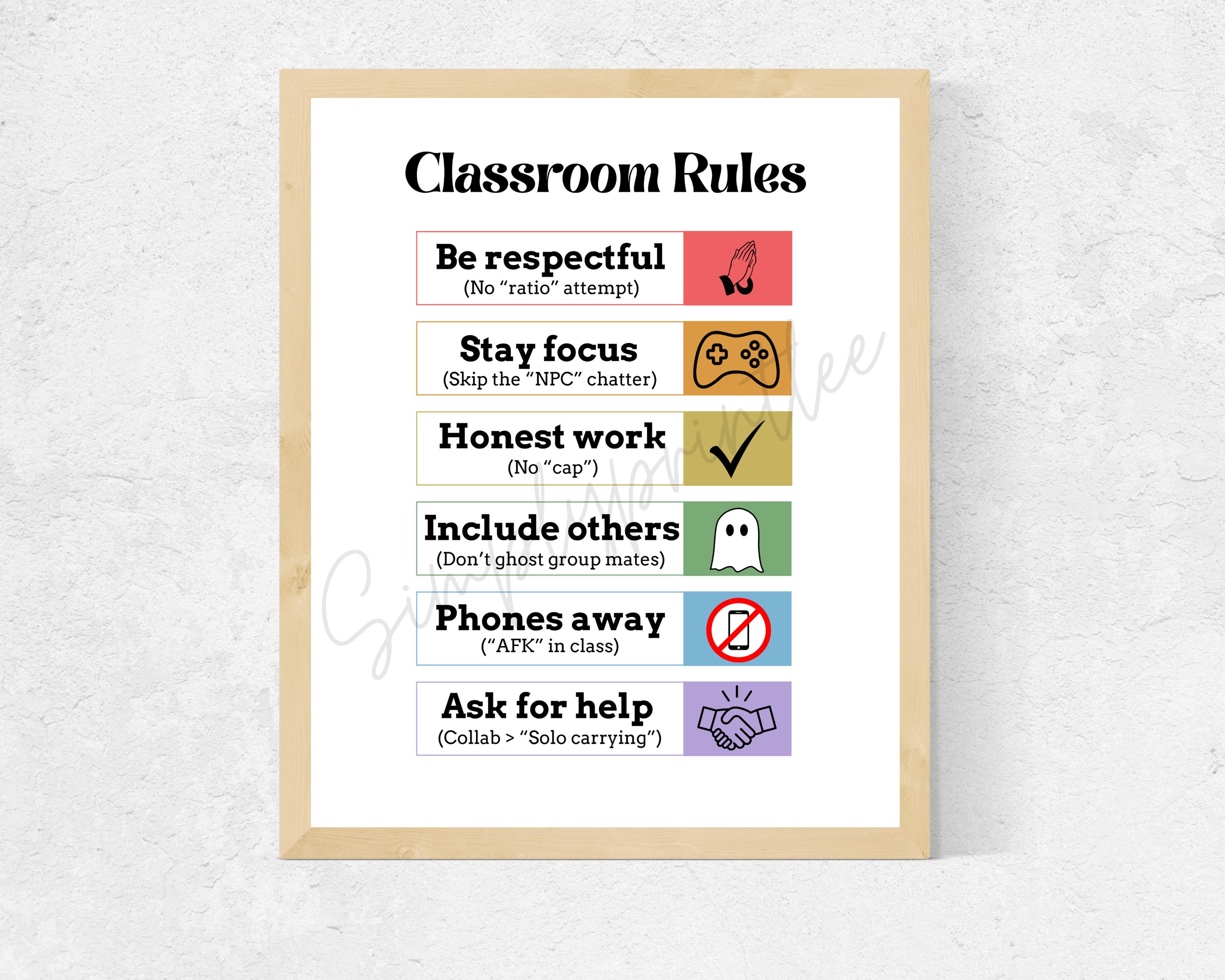 Classroom Rules Poster | Gen Alpha Slang | Funny Modern High School ...