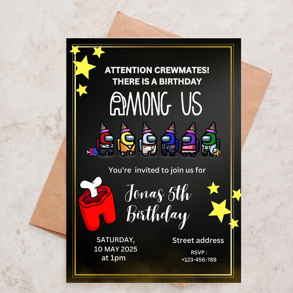 Editable Among Us Birthday Invitation Template on Canva: Editable Kids ...