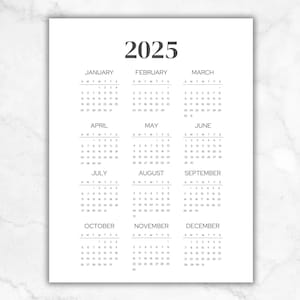 Minimalist 2025 Full Year Wall Calendar Poster: Large Printable Digital ...