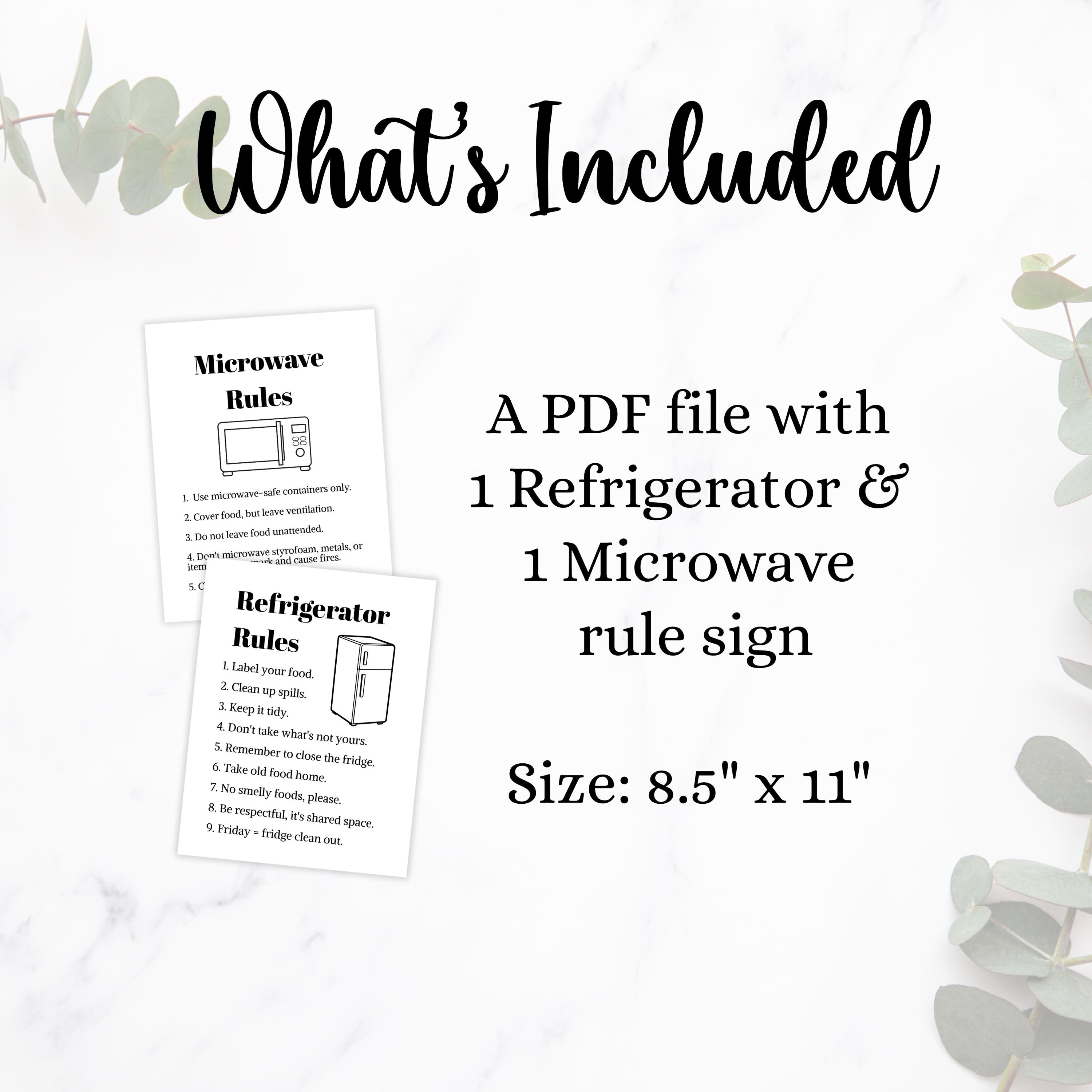 Refrigerator and Microwave Rules Sign: Office Break Room Decor ...
