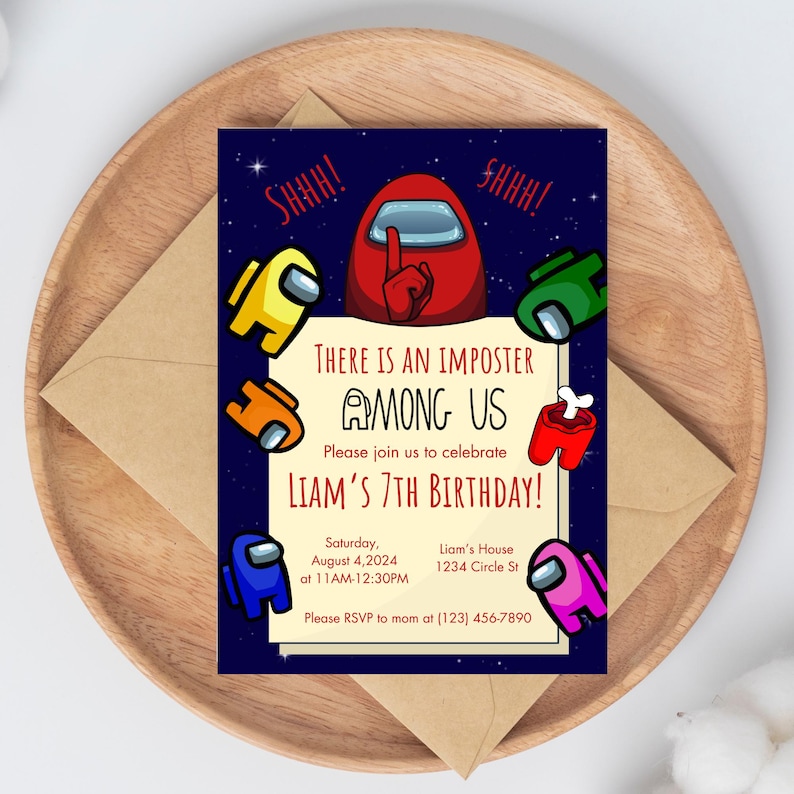 Among Us Birthday Invitation Template | Kids Imposter Party Invite ...
