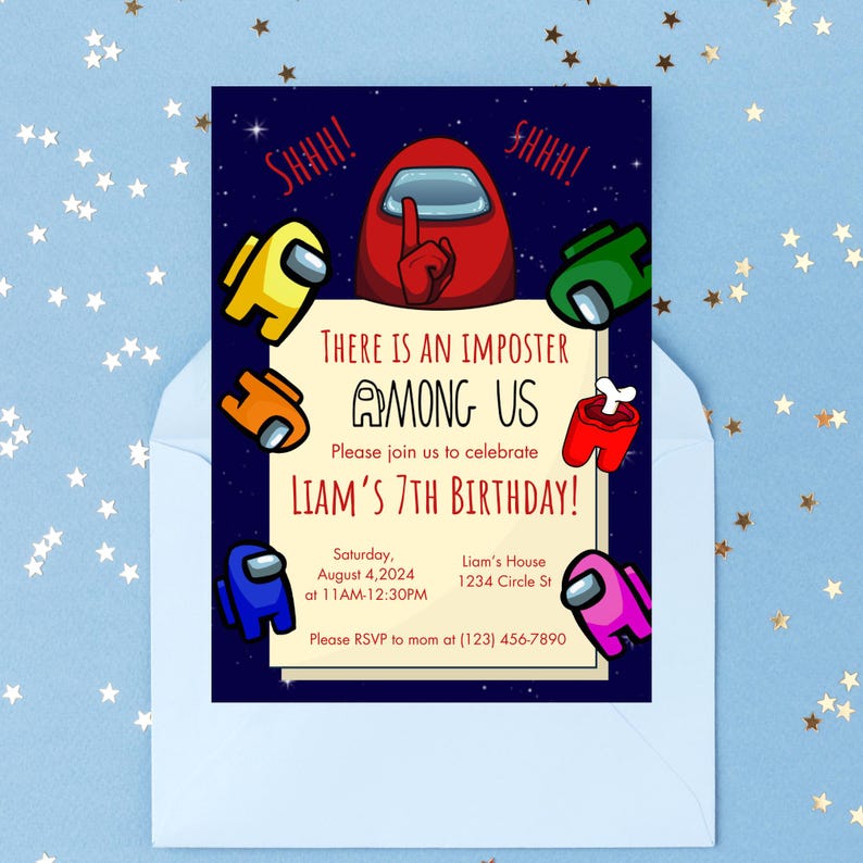 Among Us Birthday Invitation Template | Kids Imposter Party Invite ...