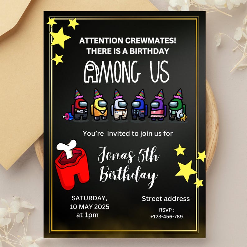 Editable Among Us Birthday Invitation Template on Canva: Editable Kids ...