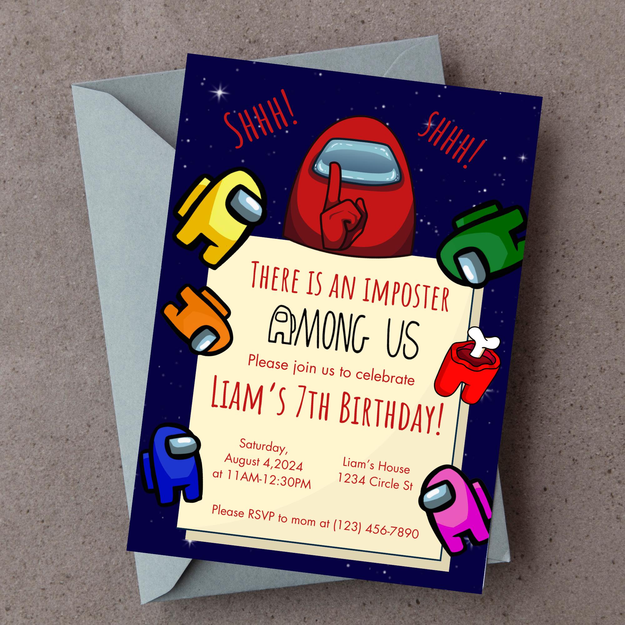Among Us Birthday Invitation Template | Kids Imposter Party Invite ...