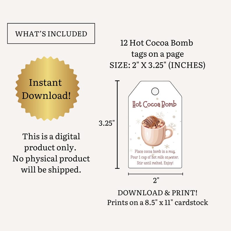 Printable Hot Cocoa Bomb Tags for Party Favors or Gifts | Tag Labels ...