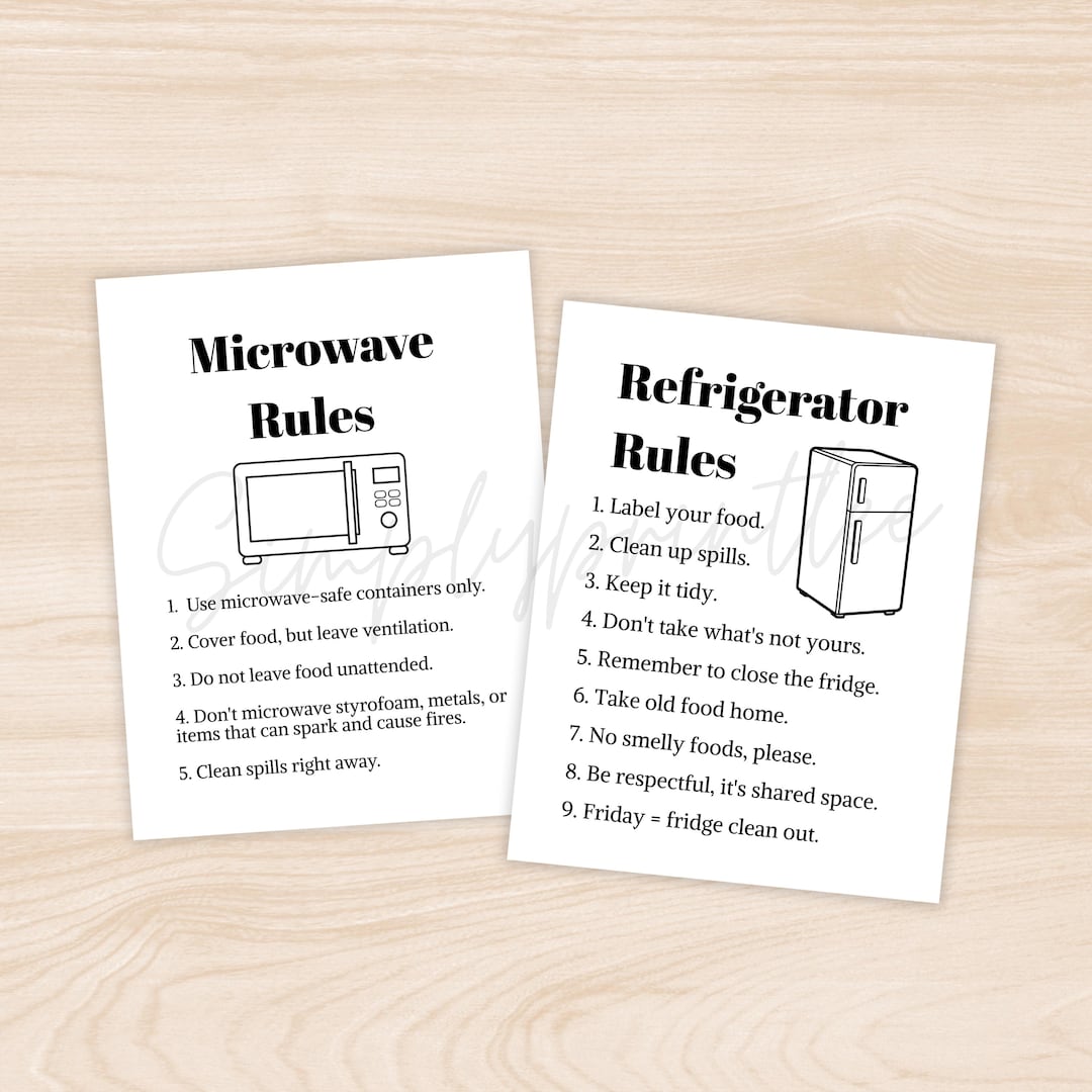 Refrigerator and Microwave Rules Sign: Office Break Room Decor ...