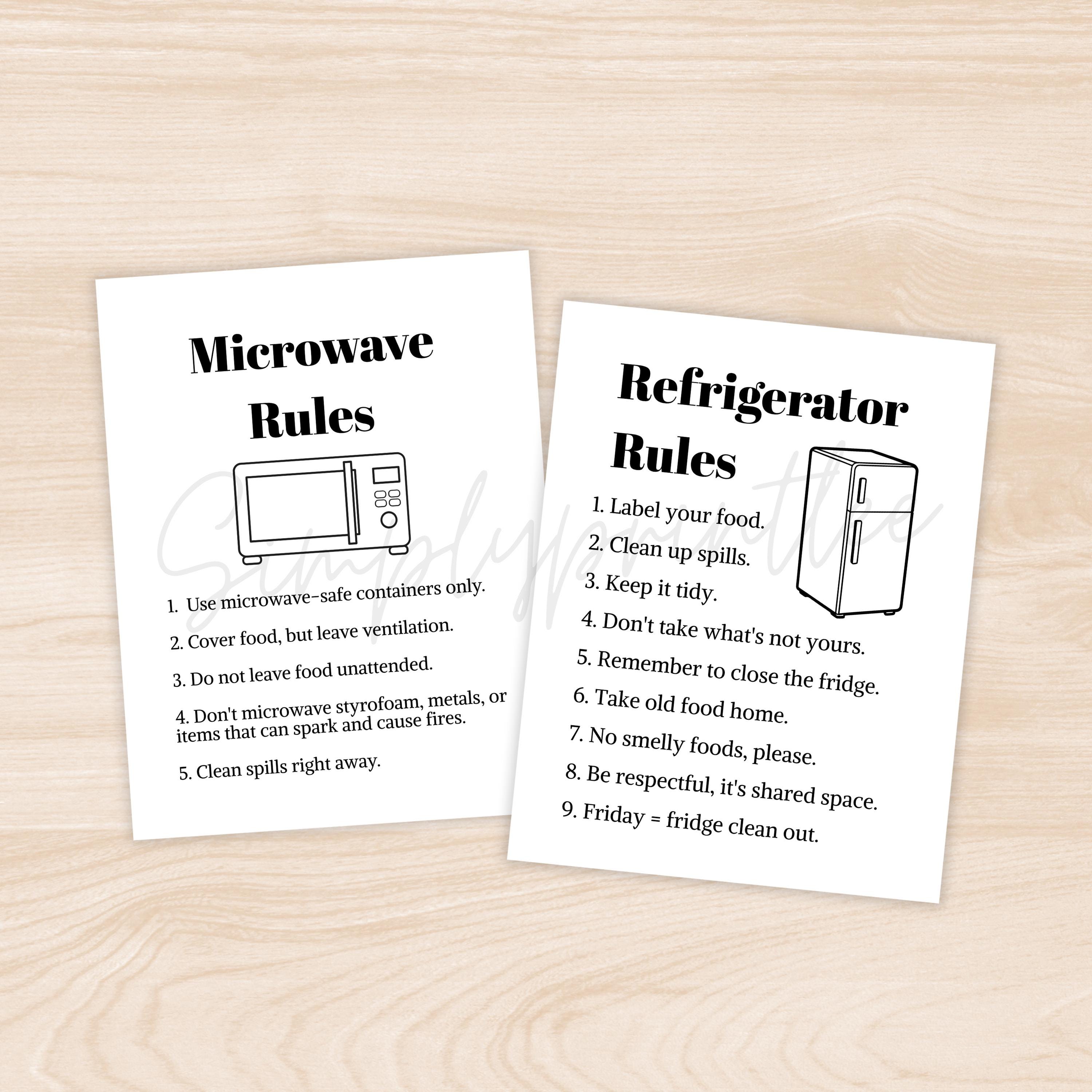 Refrigerator and Microwave Rules Sign: Office Break Room Decor ...