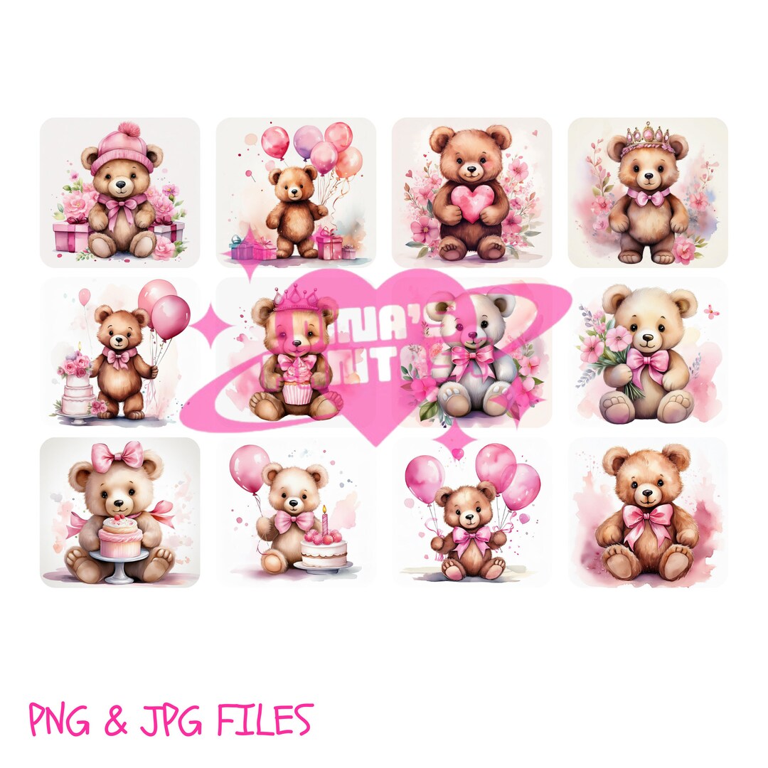 Baby Girl Teddy Bear Clipart Digital Illustrations, 12 High Quality JPG ...