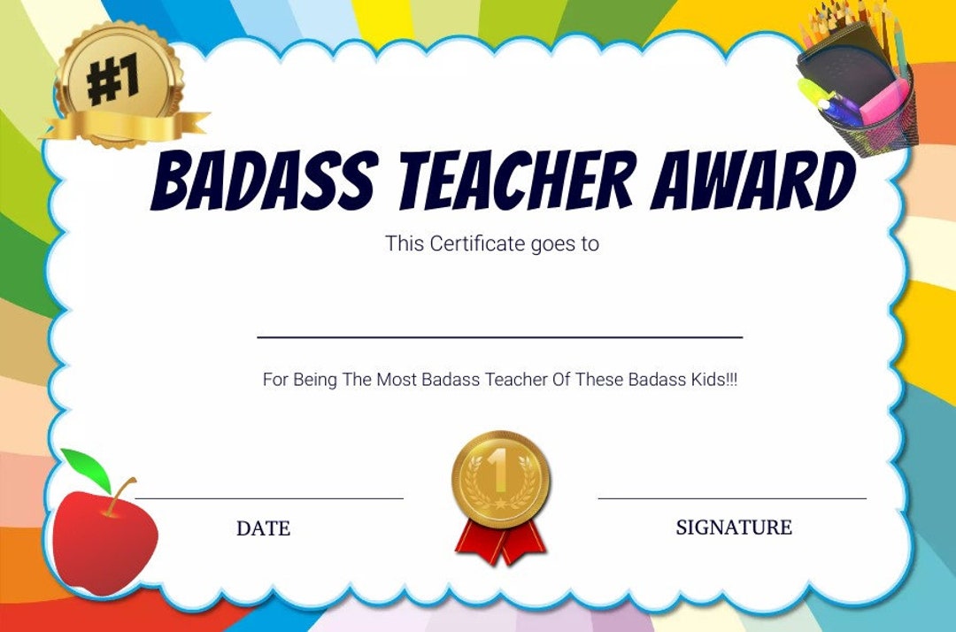 Badass Teacher Award Digital Download. Teachers of Any Age or Subject ...