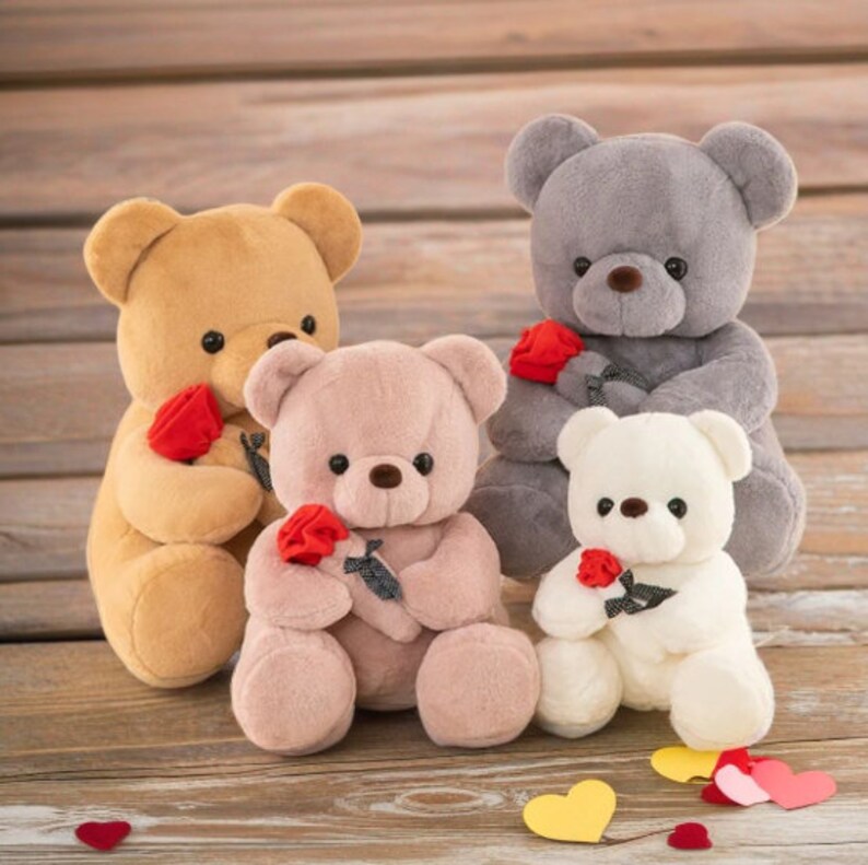 Teddy Bear Holding Rose Valentines Day Gift - Etsy