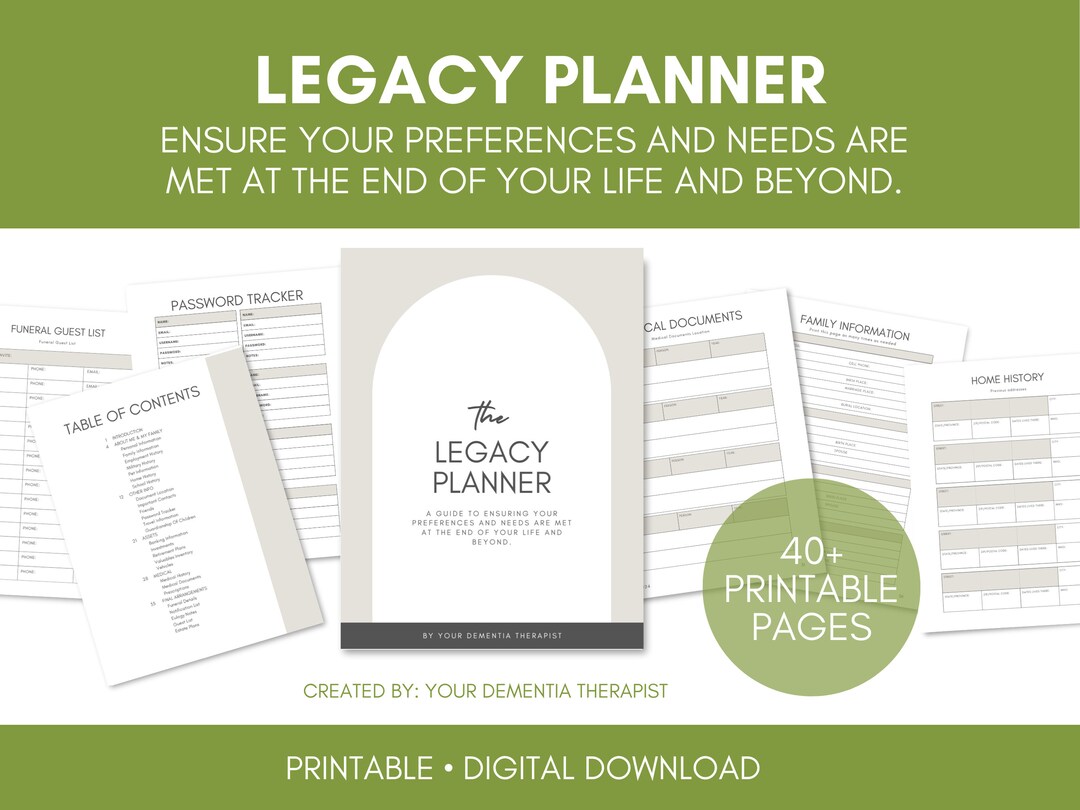 Legacy Planner Binder End of Life Guide, Asset Estate Planning, Caregiver Resource, Dementia ...