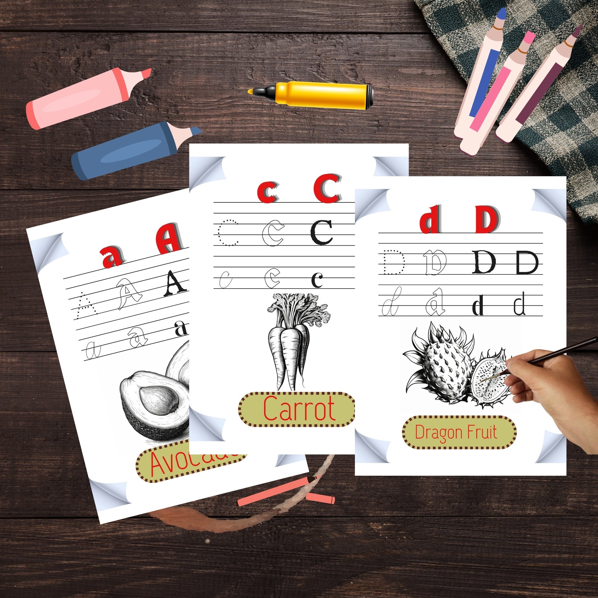 Learn the Alphabet: Fruits and Vegetables Coloring Book for Kids ...