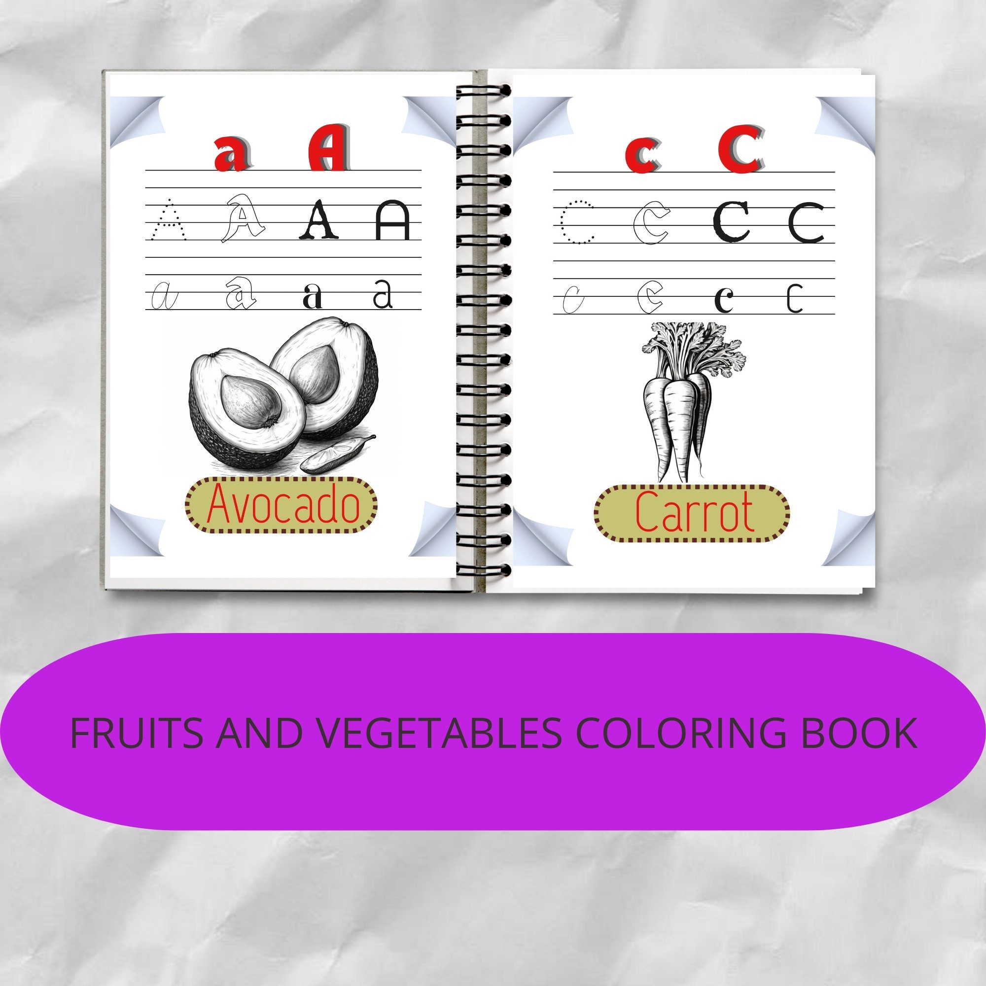 Learn the Alphabet: Fruits and Vegetables Coloring Book for Kids ...