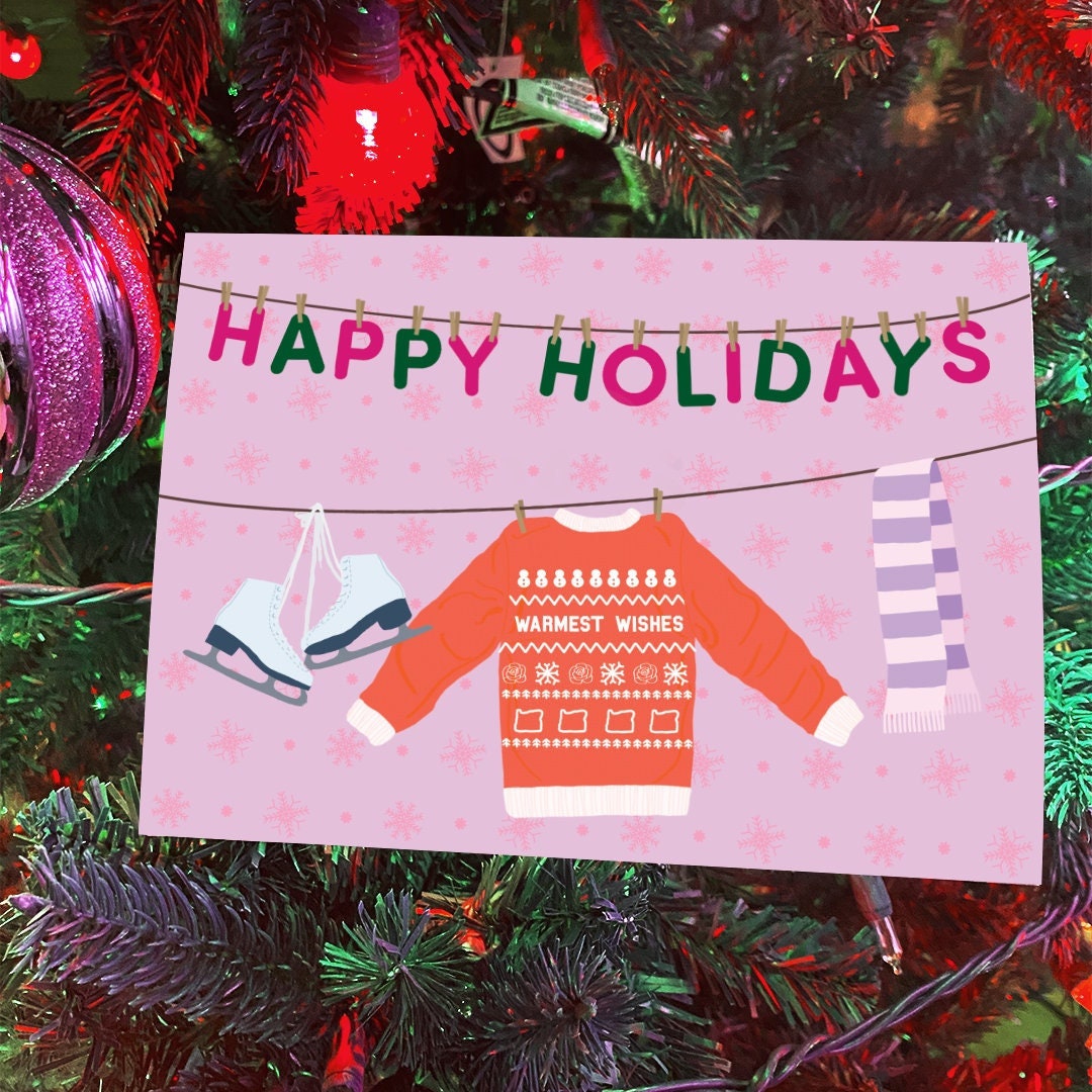 10 Pink Christmas Card Set Illustrated Pink Holiday Card - Etsy