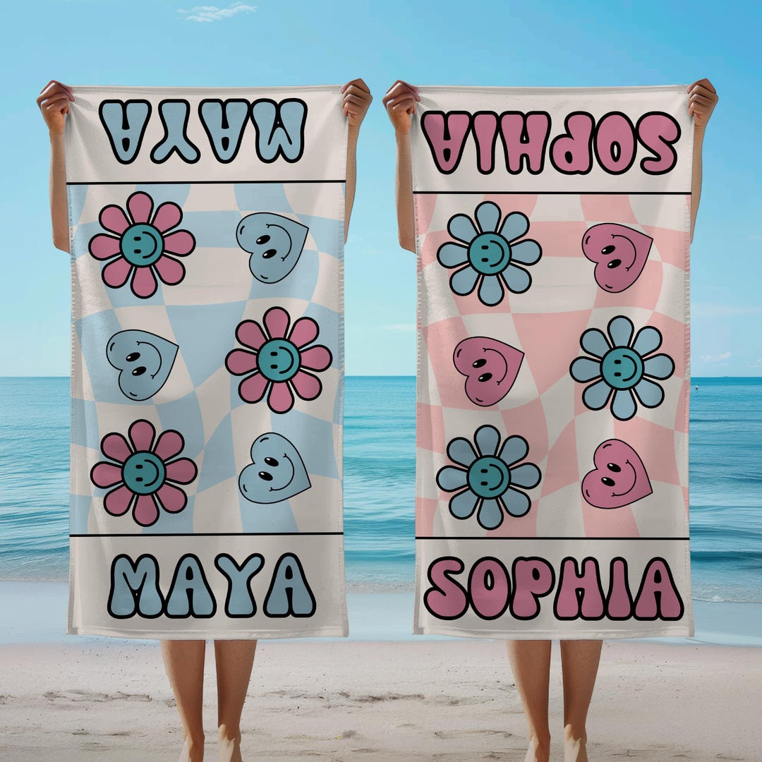 Retro Girl's Beach Towel Groovy Personalized Beach Towel Matching ...