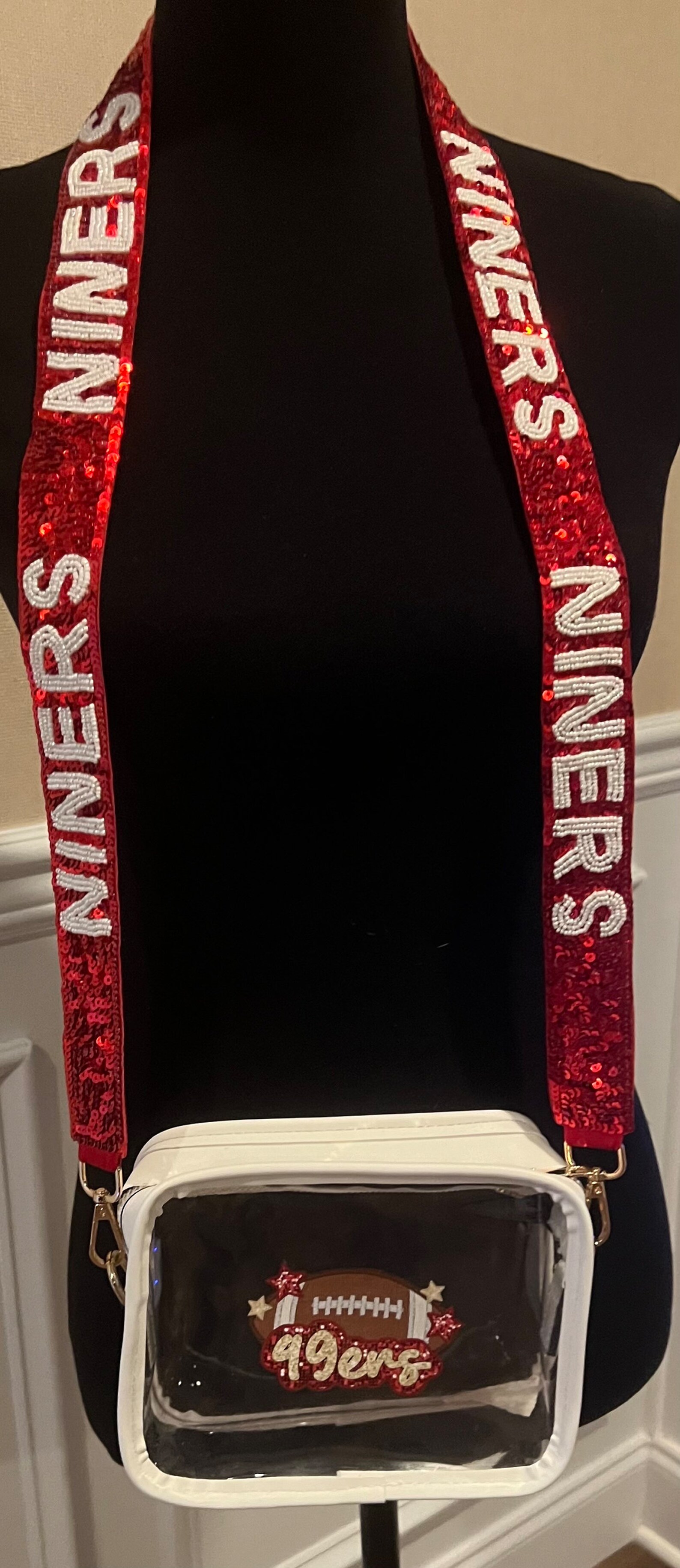 SF 49ers Stadium Bag Custom Sequin Beaded Strap Football Bag San ...