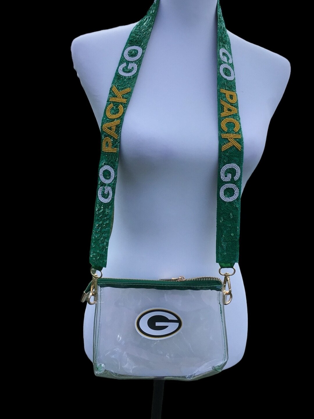 Green Bay Packers Stadium Approval Bag Beaded Strap Clear Bag Purse ...