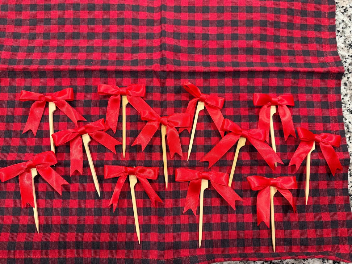 Red or Burgundy Bow Cupcake Toppers Christmas Holiday Birthday Bridal ...