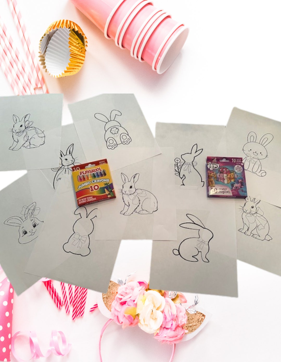 Birthday Activity Bunnies and Bows Coloring Pages Kid's Anxiety Aid ...