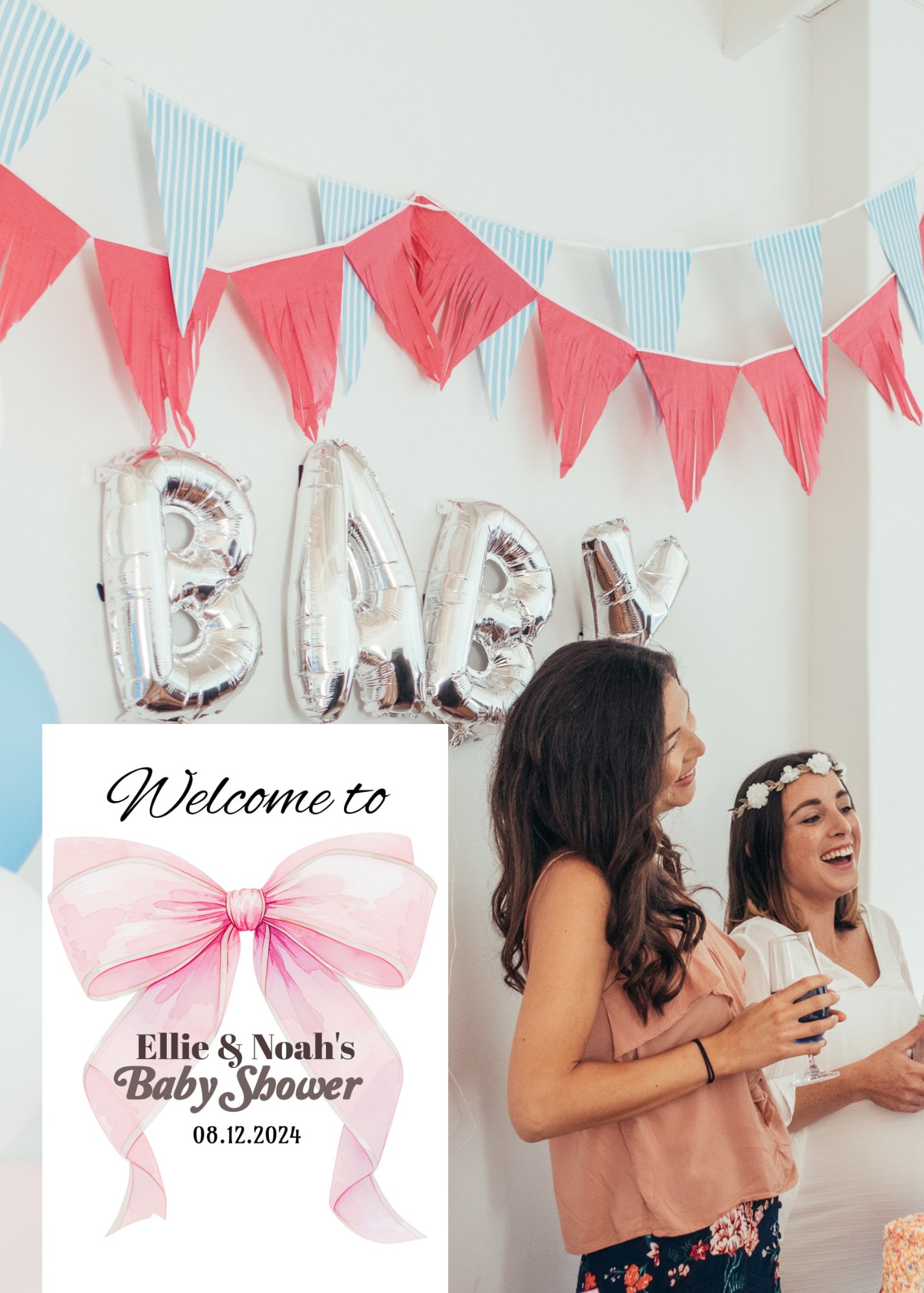 EDITABLE Pink Bow Baby Shower Welcome Sign Minimalist Baby Shower Pink ...