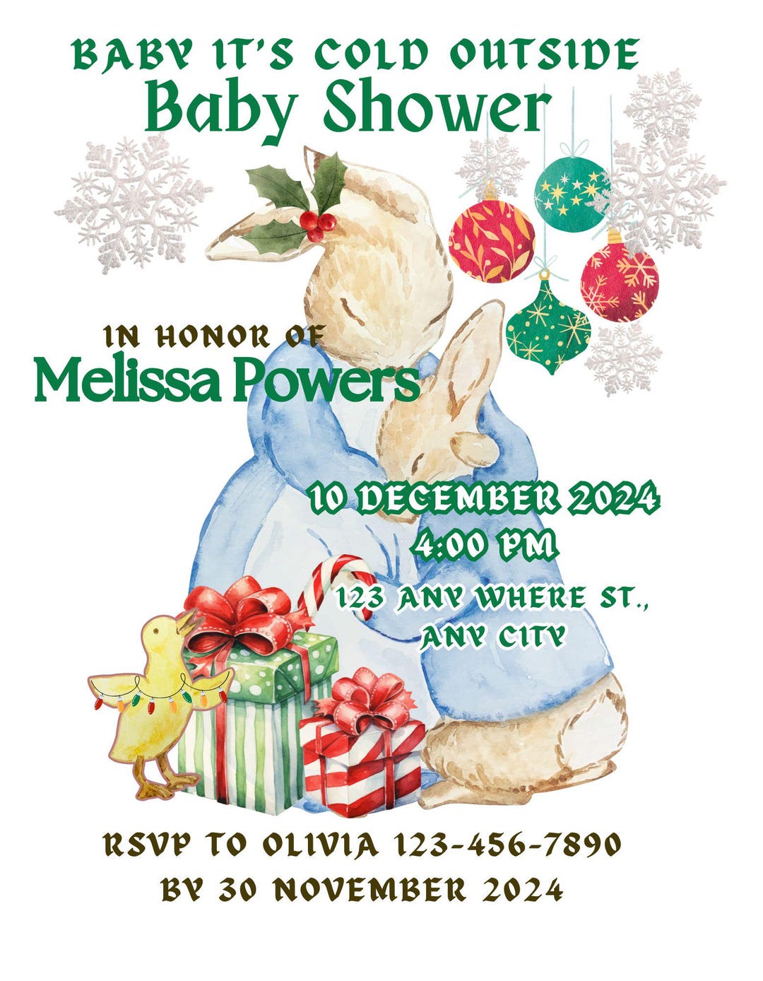 Peter Rabbit Christmas Baby Shower Invitation Beatrix Potter Mom and ...