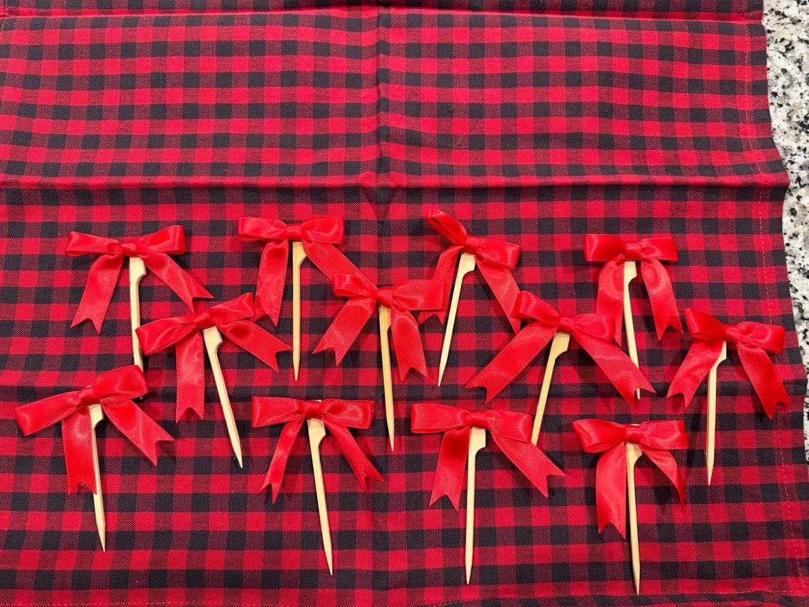Red or Burgundy Bow Cupcake Toppers Christmas Holiday Birthday Bridal ...
