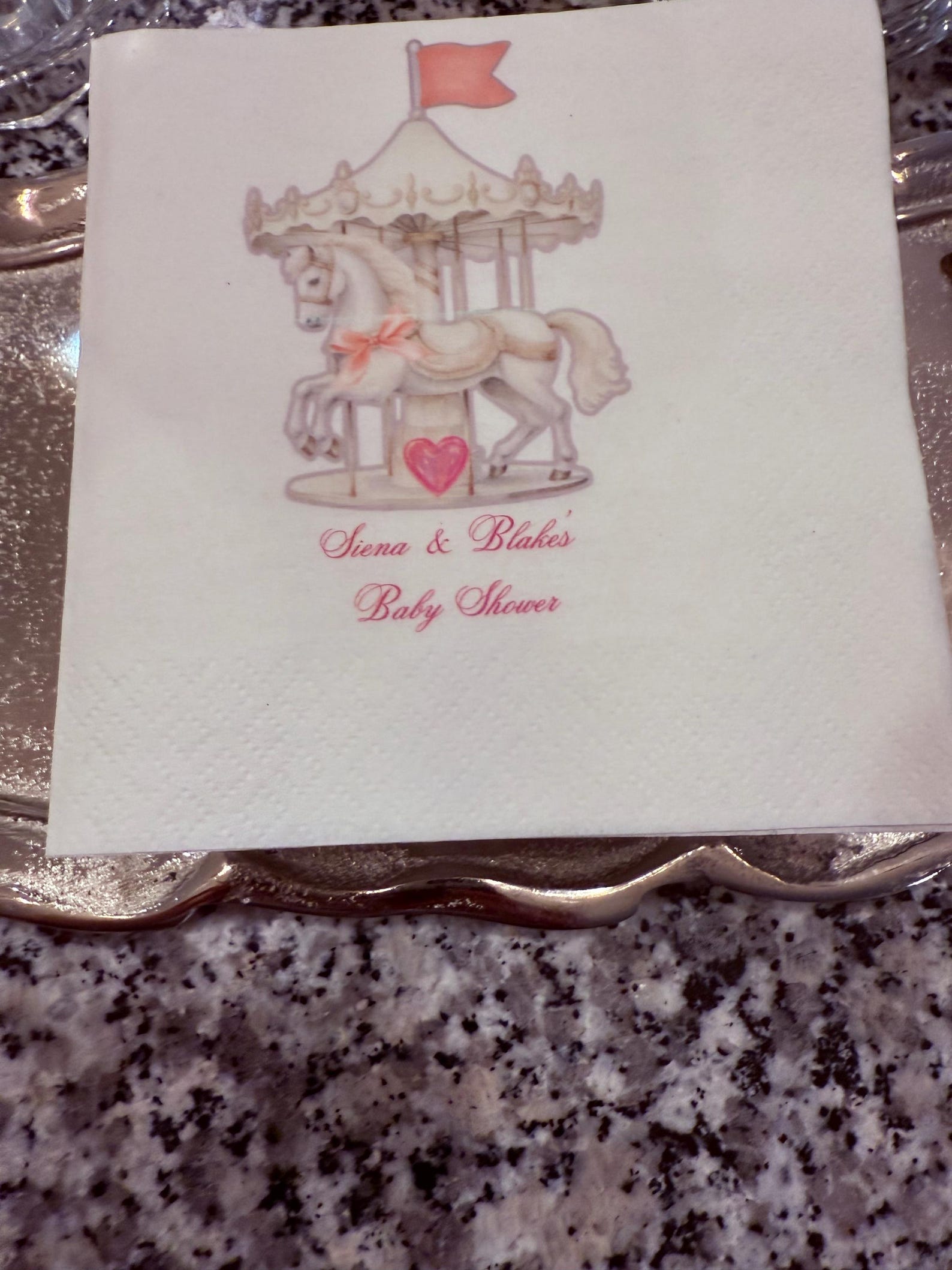Custom Name and Age Pink Bow Carousel Horse Merry Go Round Baby Shower ...