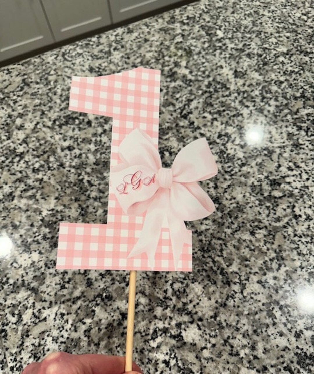 Pink Gingham Custom Number and Monogrammed Initials or Name Pink Bow ...