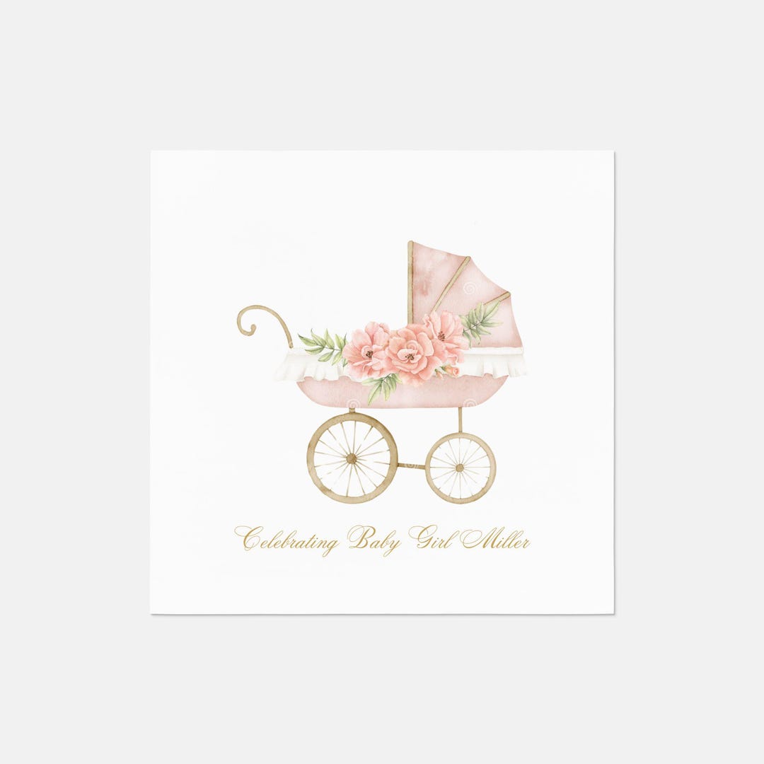 Baby Shower Custom Name Antique Stroller With Roses Floral New Mom ...