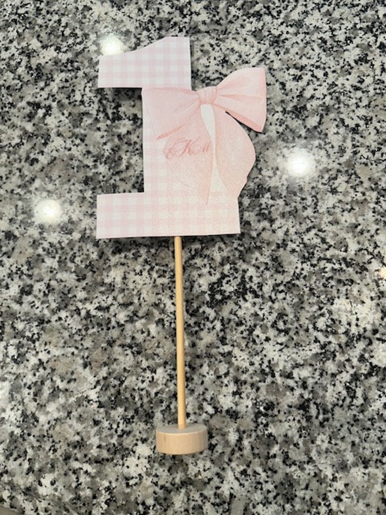 Pink Gingham Custom Number and Monogrammed Initials or Name Pink Bow ...