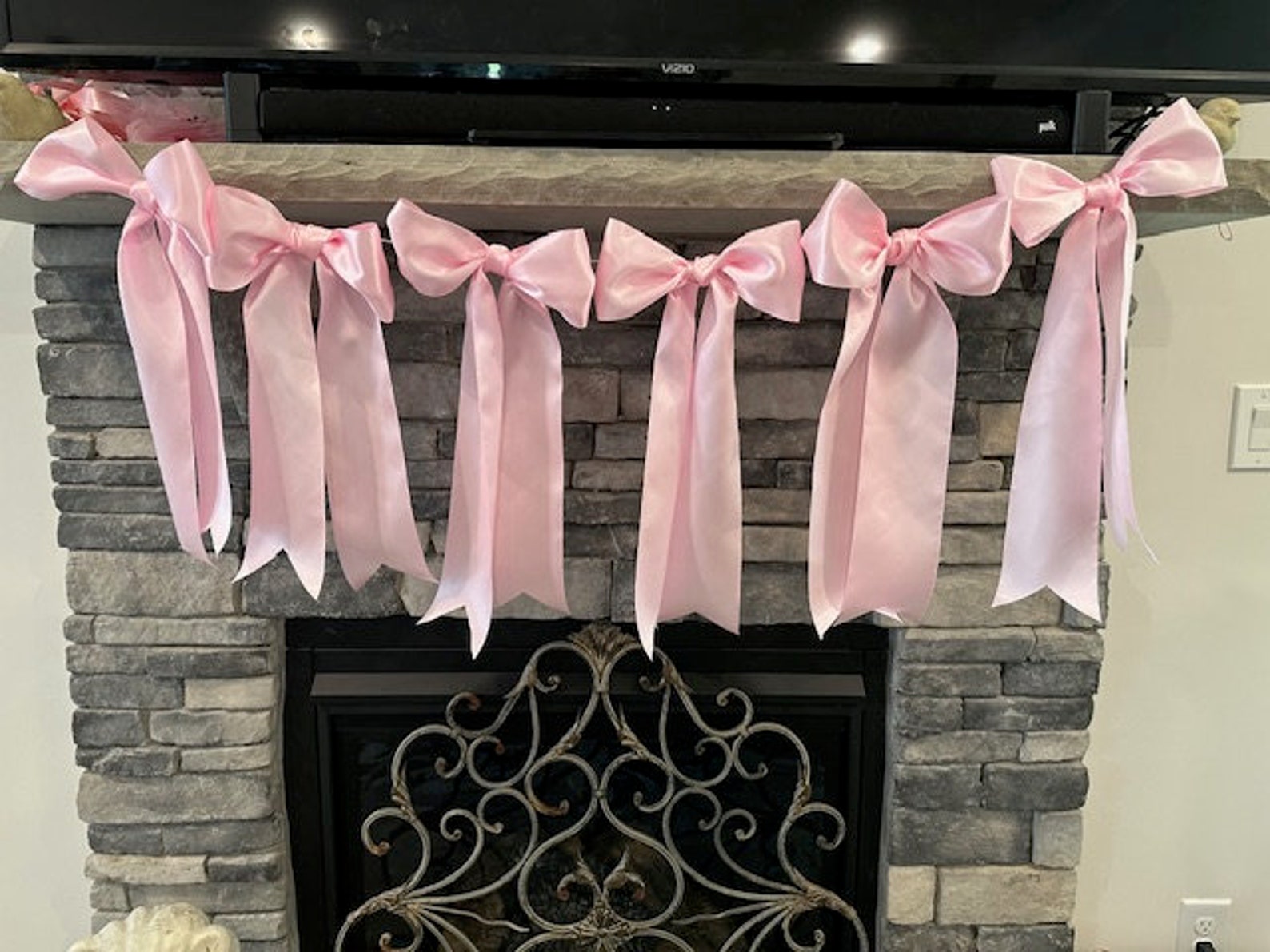 Pink Bow Garland Baby Shower Cake Smash Decor Love Shack Bridal Shower ...