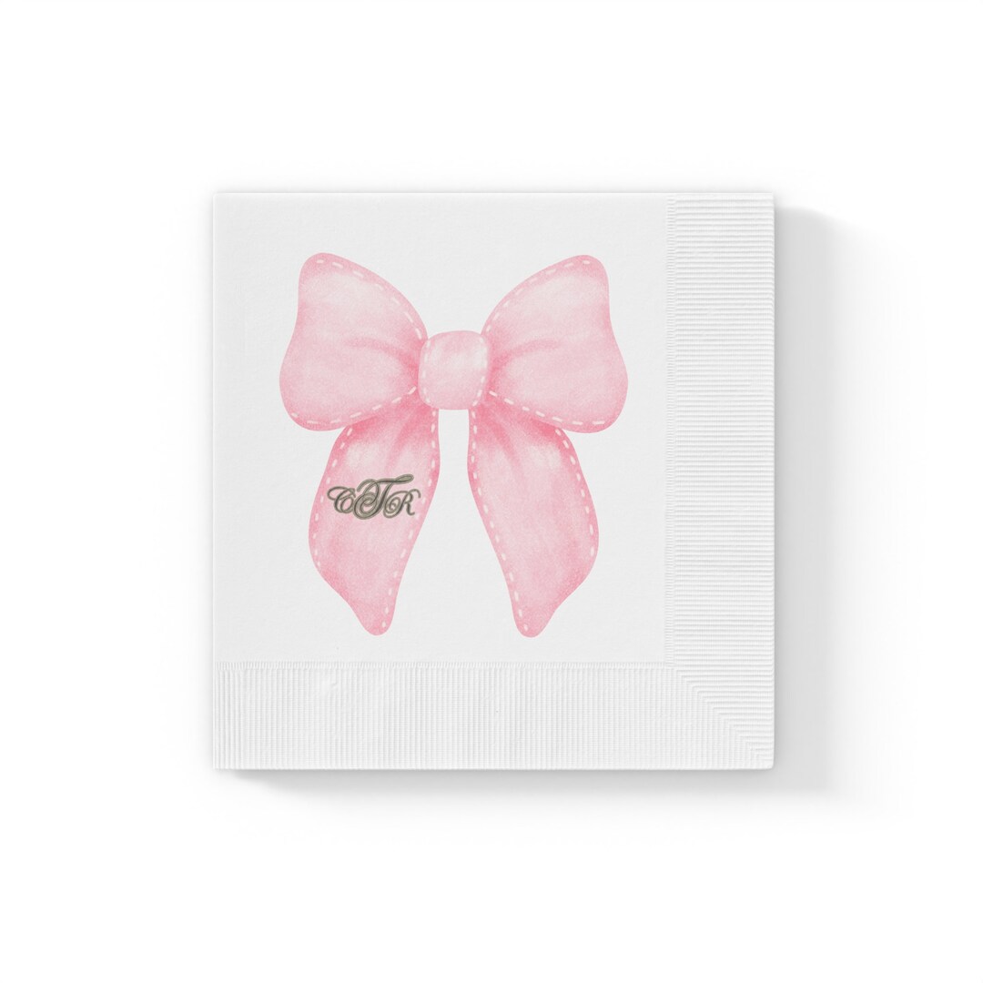 Custom Watercolor Soft Pink Bow Cocktail Napkin Coquette Preppy Decor ...