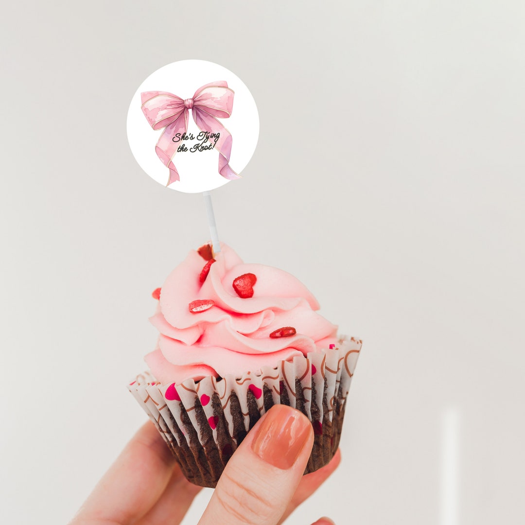 Pink Bow Coquette Cupcake Toppers Bachelorette Party Decor Bridal ...