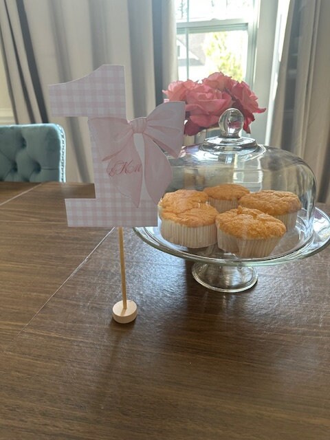 Pink Gingham Custom Number and Monogrammed Initials or Name Pink Bow ...