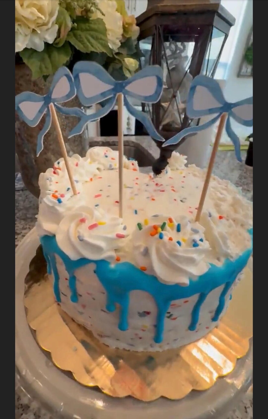 Pink and Baby Blue Bow Cake Toppers Skewers Baby Shower Birthday Cake ...