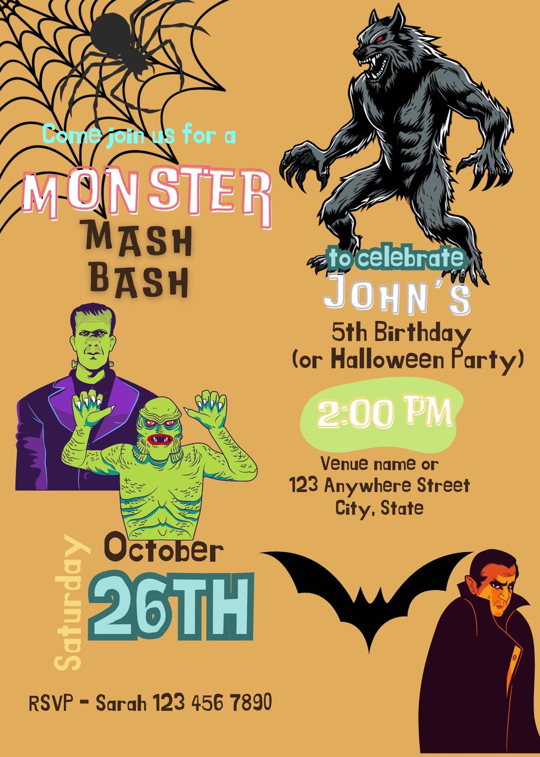 Monster Mash Bash Birthday Party Invite Halloween Party or Birthday Kid ...