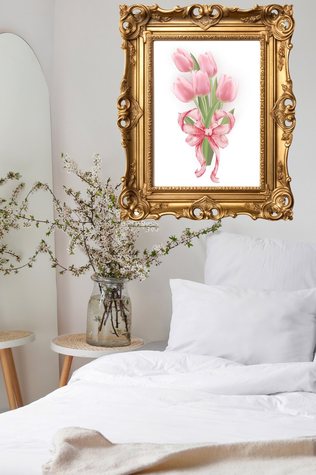 Tulips and Bow, Ballerina Bow Wall Art, Preppy Wall, Balletcore Wall ...