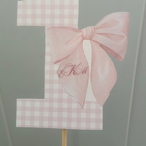 Pink Gingham Custom Number and Monogrammed Initials or Name Pink Bow ...
