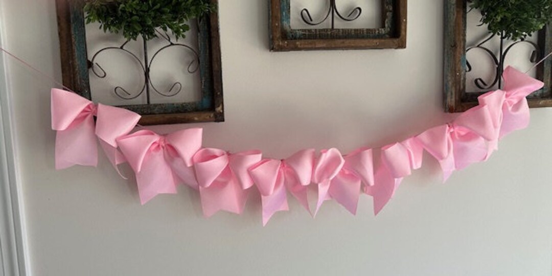 Pink Bow Garland Baby Shower Party Decor Bridal Shower Love Shack ...