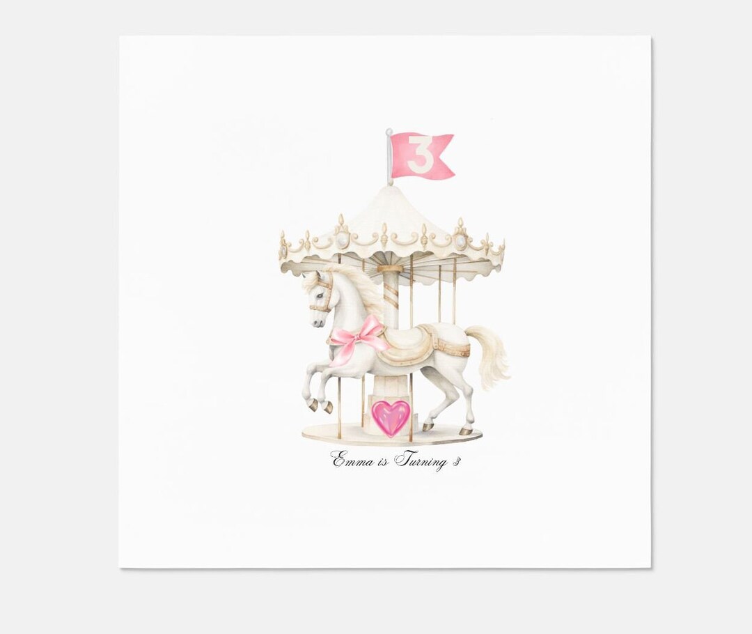 Custom Name and Age Pink Bow Carousel Horse Baby Shower New Mom Cake ...