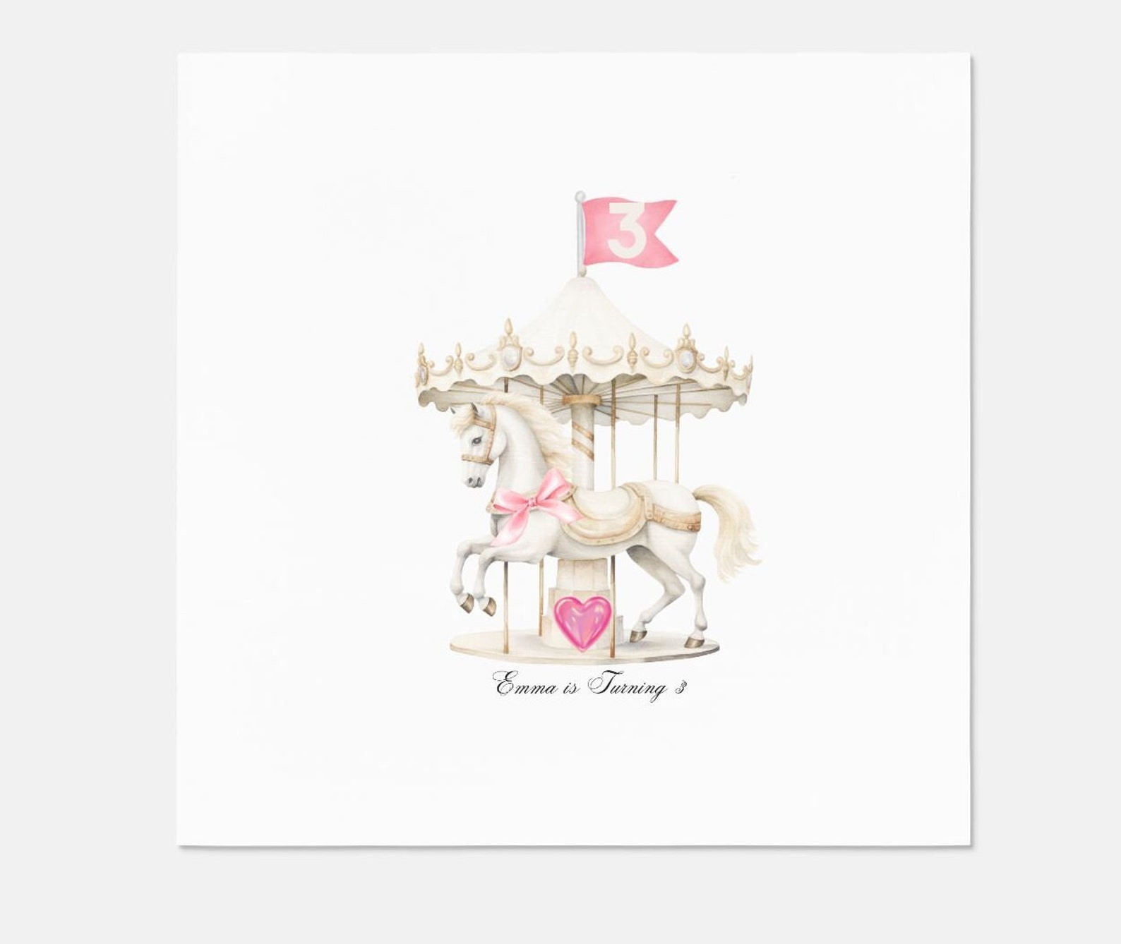 Custom Name and Age Pink Bow Carousel Horse Merry Go Round Baby Shower ...