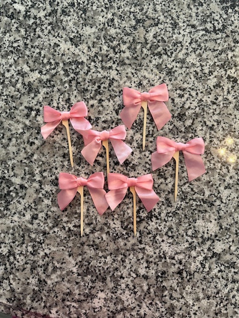 Pink Satin Bow Cupcake Toppers Baby Shower Bridal Shower Bachelorette ...