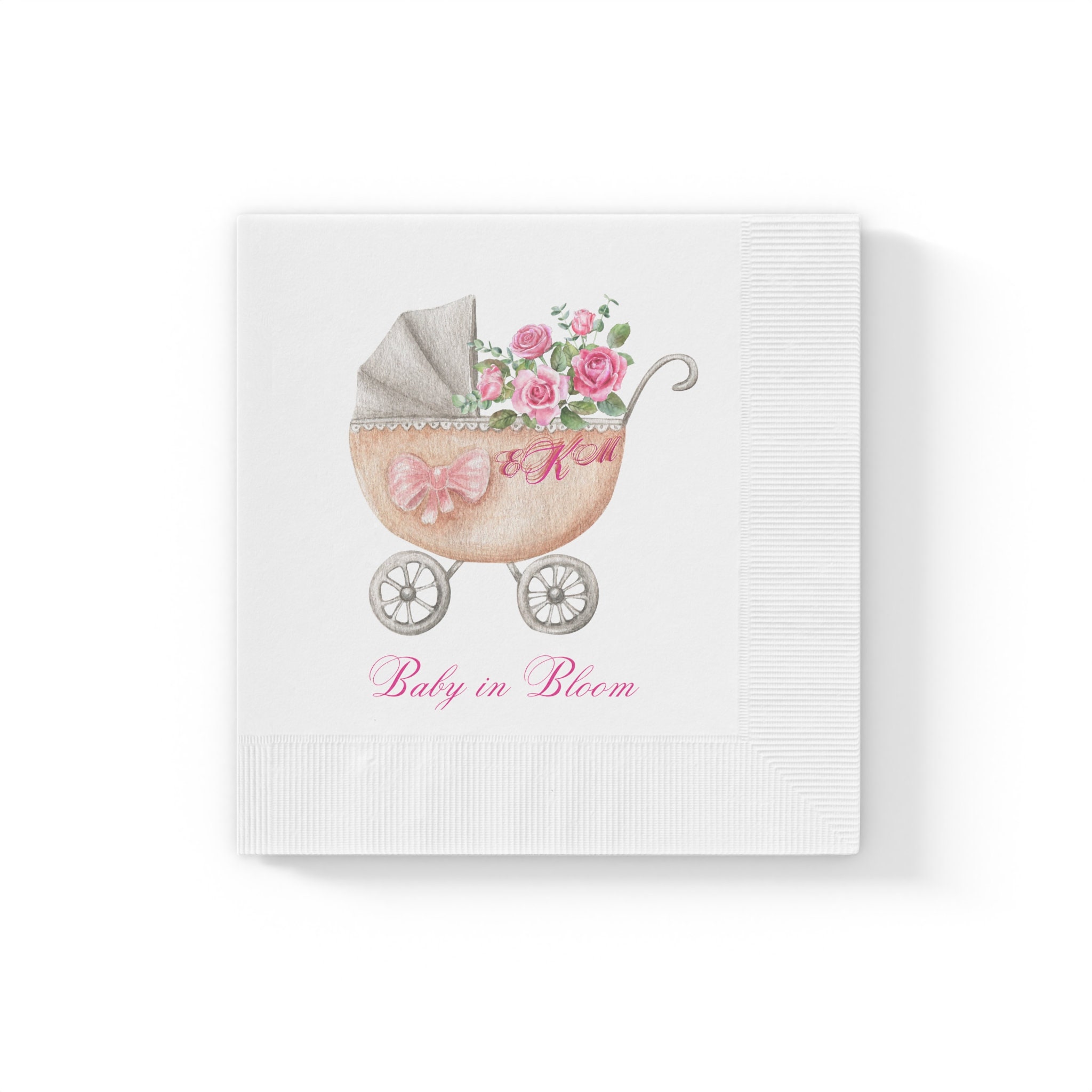 Custom Monogram Baby in Bloom Shower Vintage Stroller Carriage Pink Bow ...