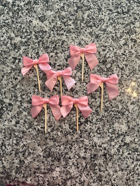 Pink Satin Bow Cupcake Toppers Baby Shower Bridal Shower Bachelorette ...