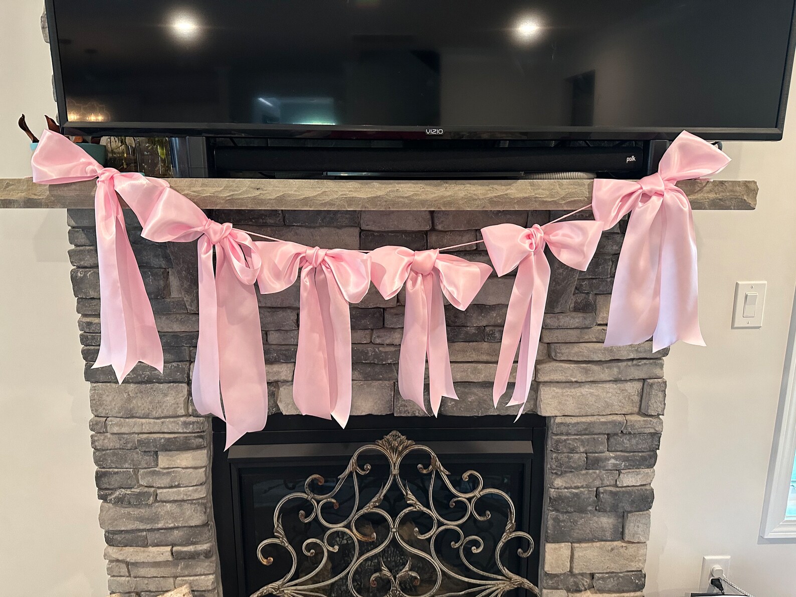 Pink Bow Garland Baby Shower Cake Smash Decor Love Shack Bridal Shower ...