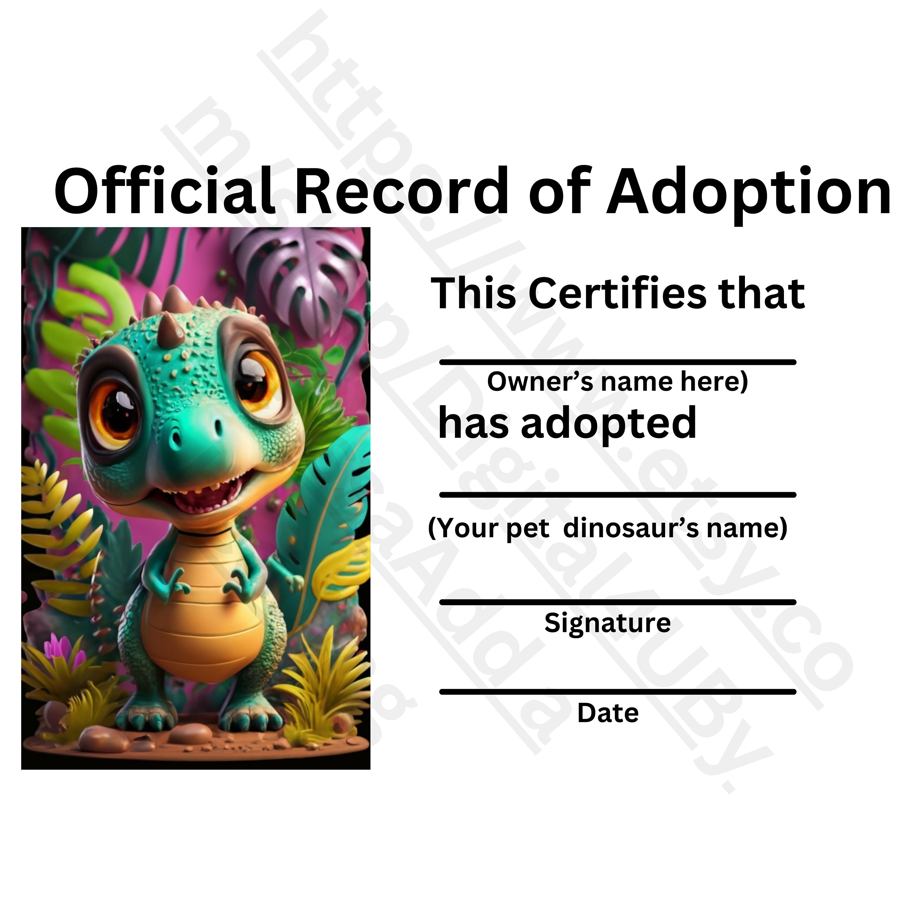 Cute Adopt a Dinosaur Birthday Gift, Dinosaur Lover, Official Adoption ...
