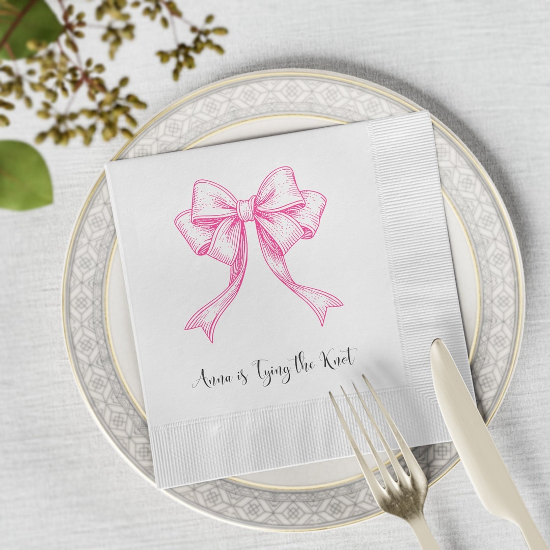 Pink Bow Custom Name Coquette Preppy Decor Bachelorette She's Tying the ...