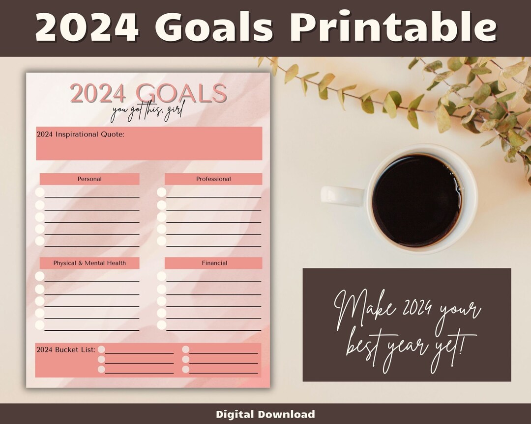 2024 Goals Planner Printable, 2024 Goal Planning, New Years Resolution ...